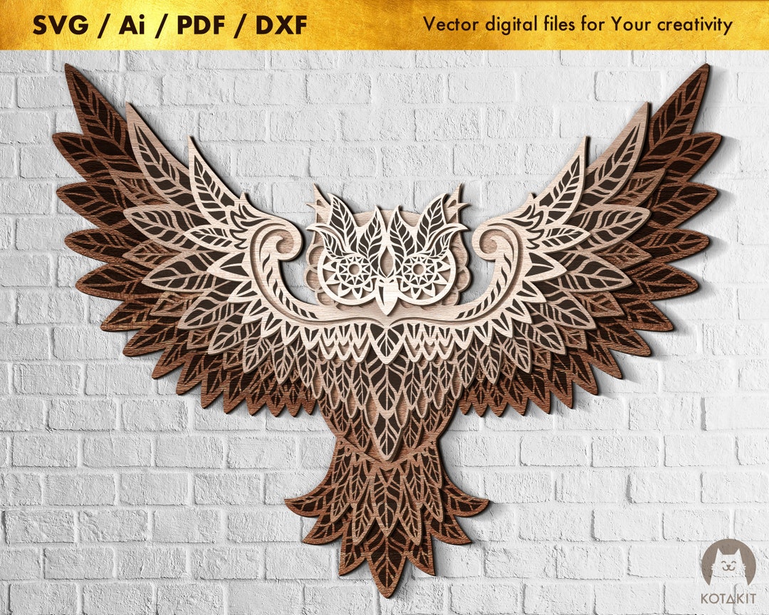 Volumetric Owl Laser Cut Files 3d Mandala Svg Ai Pdf Dxf Mandala Owl ...