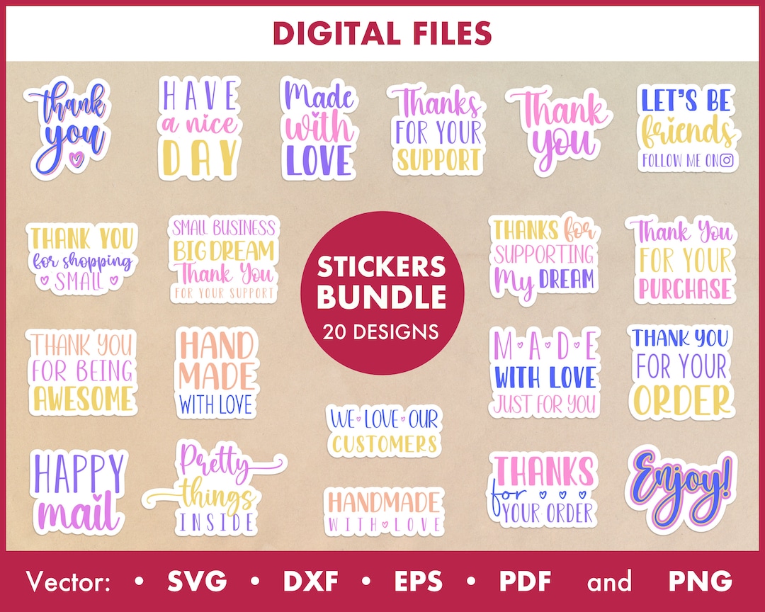 Bundle Thank You Svg, Digital Thank You Stickers Png, Label Thanks Svg ...