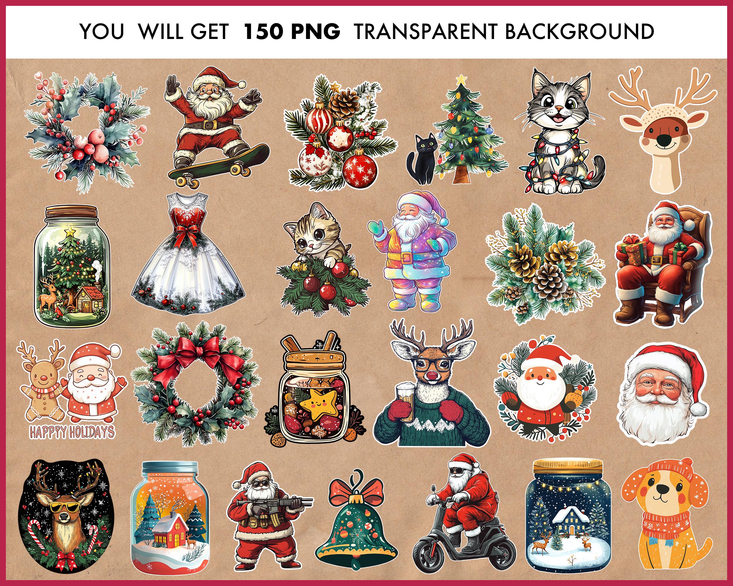 Christmas Bundle Digital Stickers PNG, Happy Holiday Design, Christmas ...