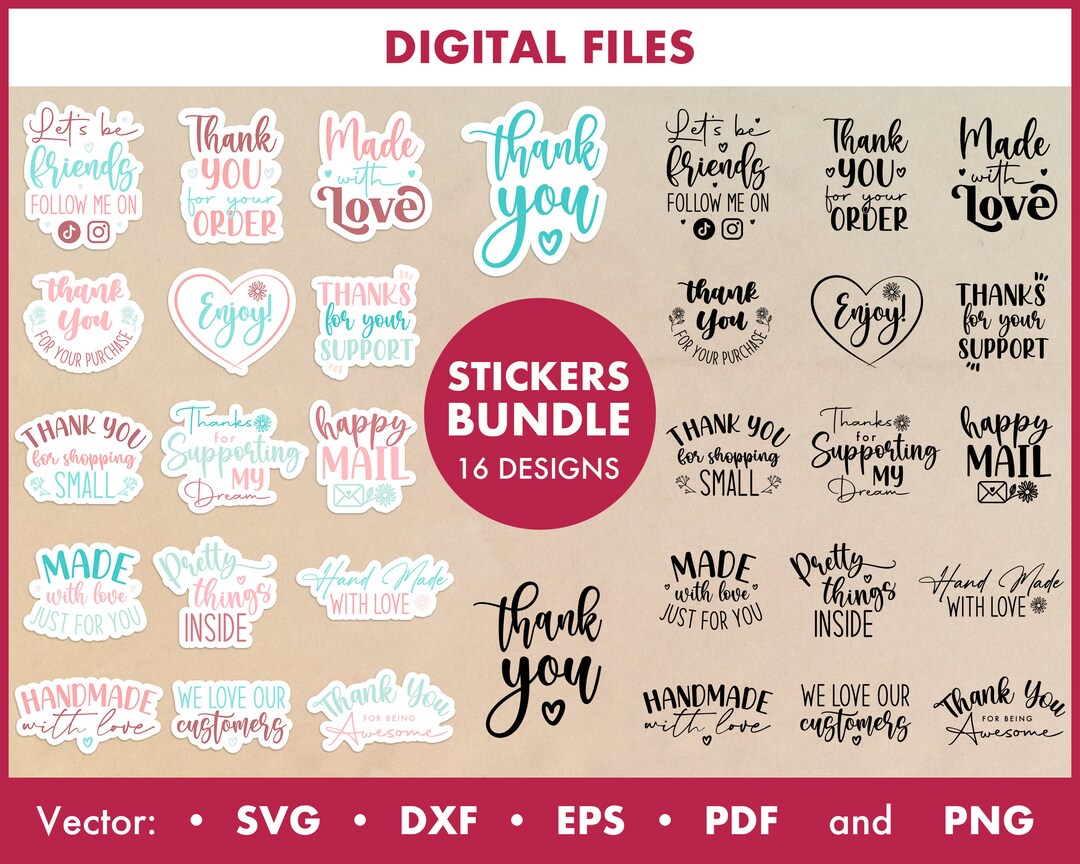 Thank You Stickers SVG, Bundle Thanks Svg, Digital Label Thanks Svg ...
