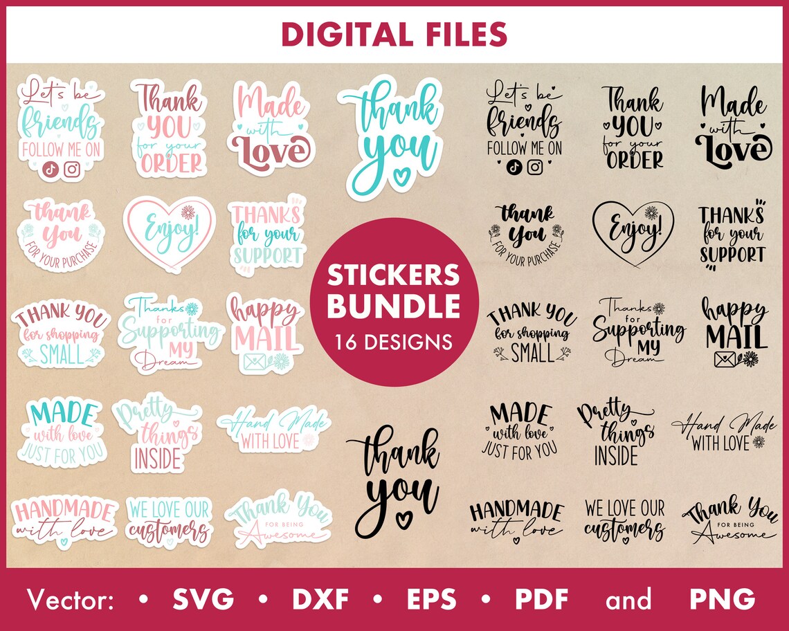 Thank You Stickers SVG, Bundle Thanks Svg, Digital Label Thanks Svg ...