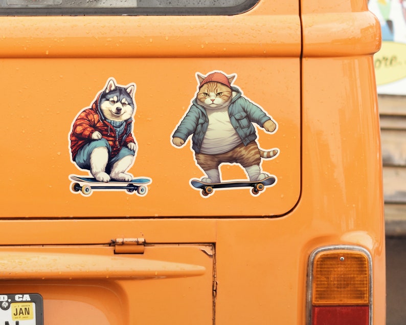 Hipster Sticker Bundle, 50 Stickers PNG, Cat Skateboarder, Dog ...