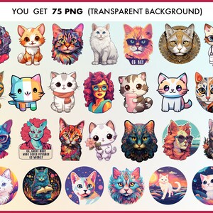Sticker Pack Varied Cats, Cat Lover Gift, Set of Funny Cat Stickers ...