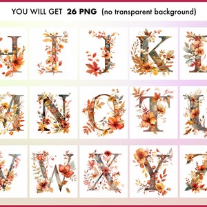 Autumn Alphabet PNG, Fall Alphabet Download, Fall Monogram Watercolor ...