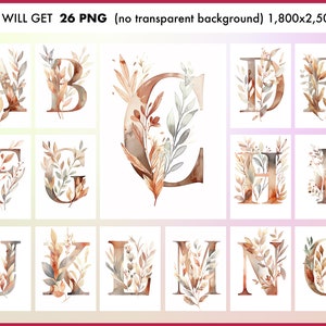 Boho Alphabet 26 PNG Download, Fall Boho Monogram Letters Watercolor ...