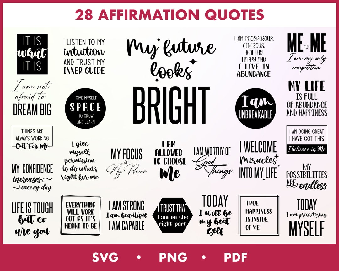Positive Affirmations Quote Pack, 28 Affirmation Quotes SVG ...