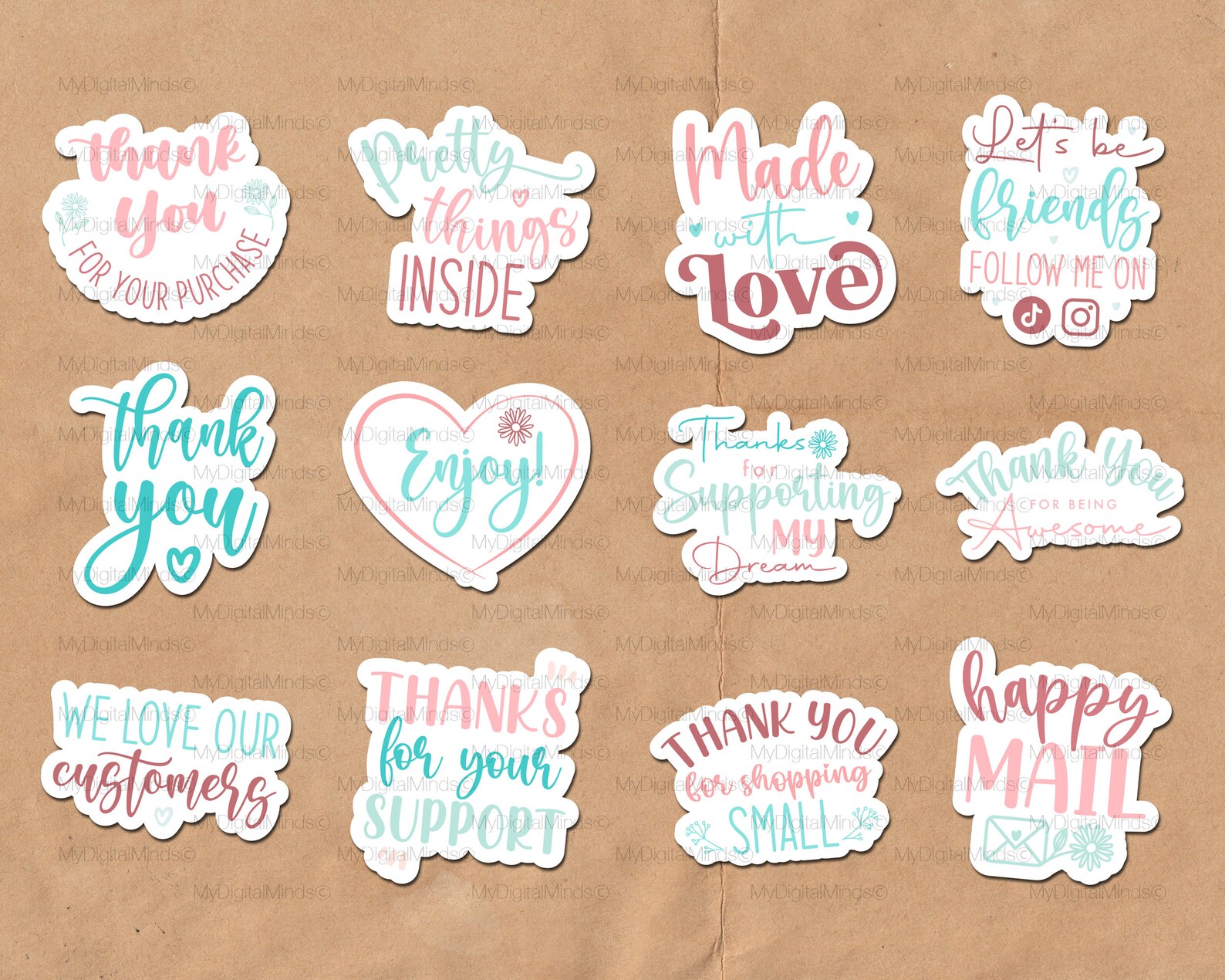 Thank You Stickers SVG, Bundle Thanks Svg, Digital Label Thanks Svg ...