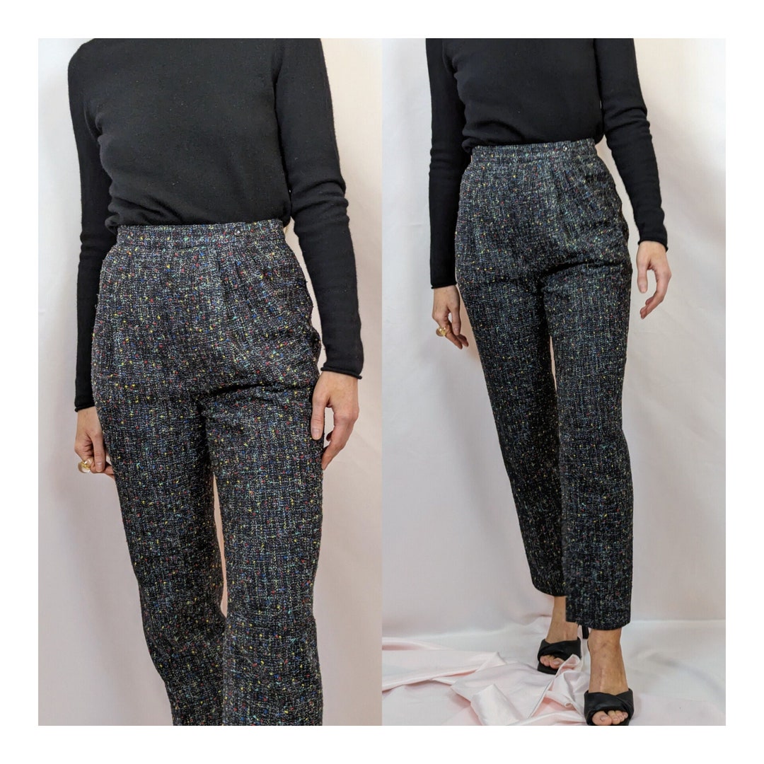 90s ILGWU Union Label Wool Blend Boucle Style High Waisted Charcoal ...