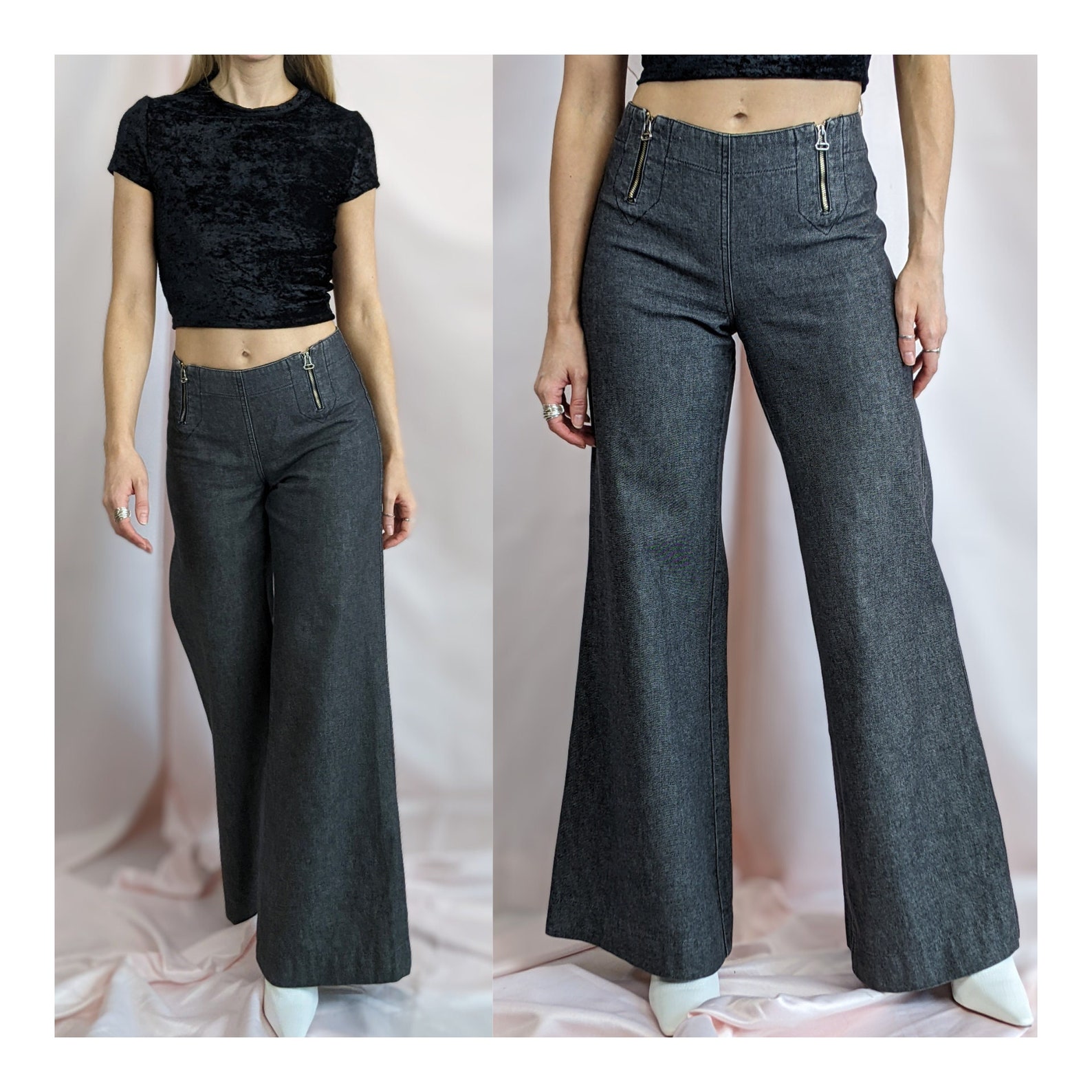 True Vintage 2000s Y2K Byblos Grey Flared Jeans Mid Rise With Front ...
