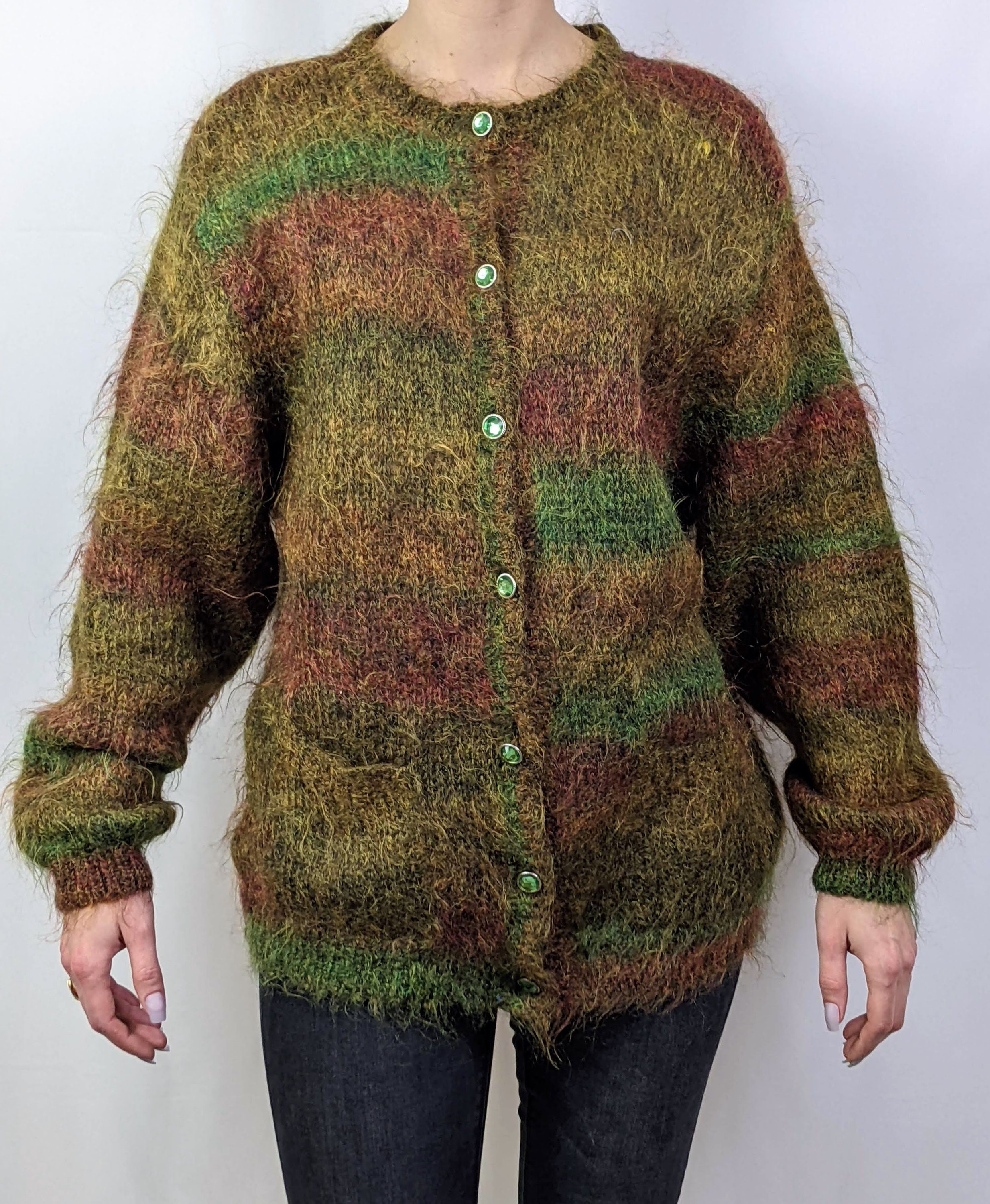 True Vintage Hand Knitted 1990s Mohair and Wool Striped True Vintage Hand Knitted 1990s Mohair and Wool Striped