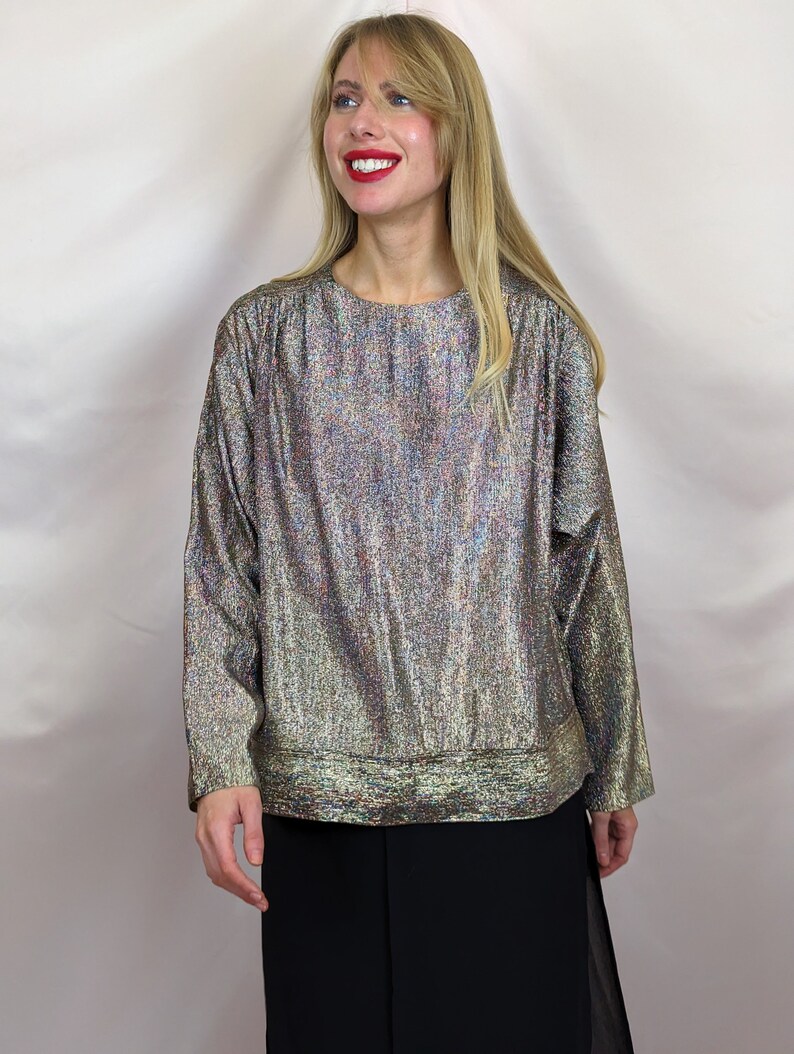 True Vintage 1980s Shiny Metallic Silver Batwing Blouse Minimalist Chic ...