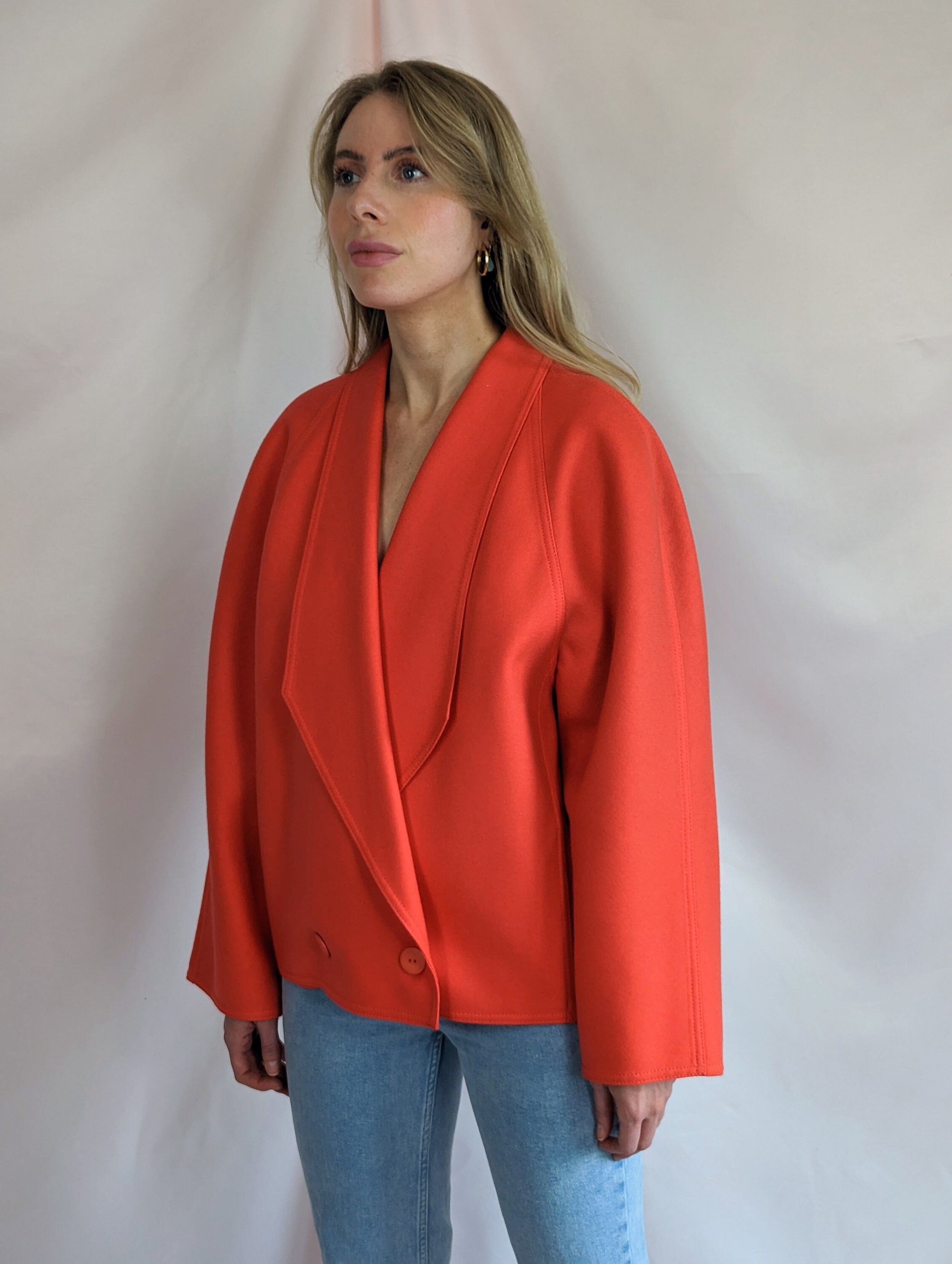 80s Vintage Bright Orange Power Shoulder Boxy Minimalist Tailored 100% ...