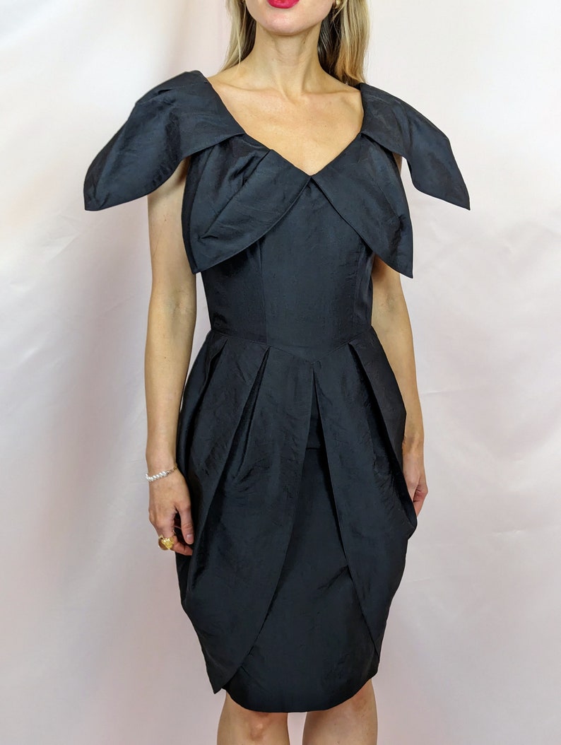 70s Vintage Little Black Tulip Dress With Spiky Statement Dramatic ...
