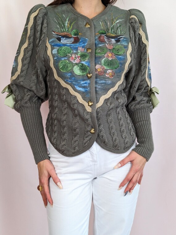 80s true vintage mutton puff sleeve grey wool blend A… - Gem