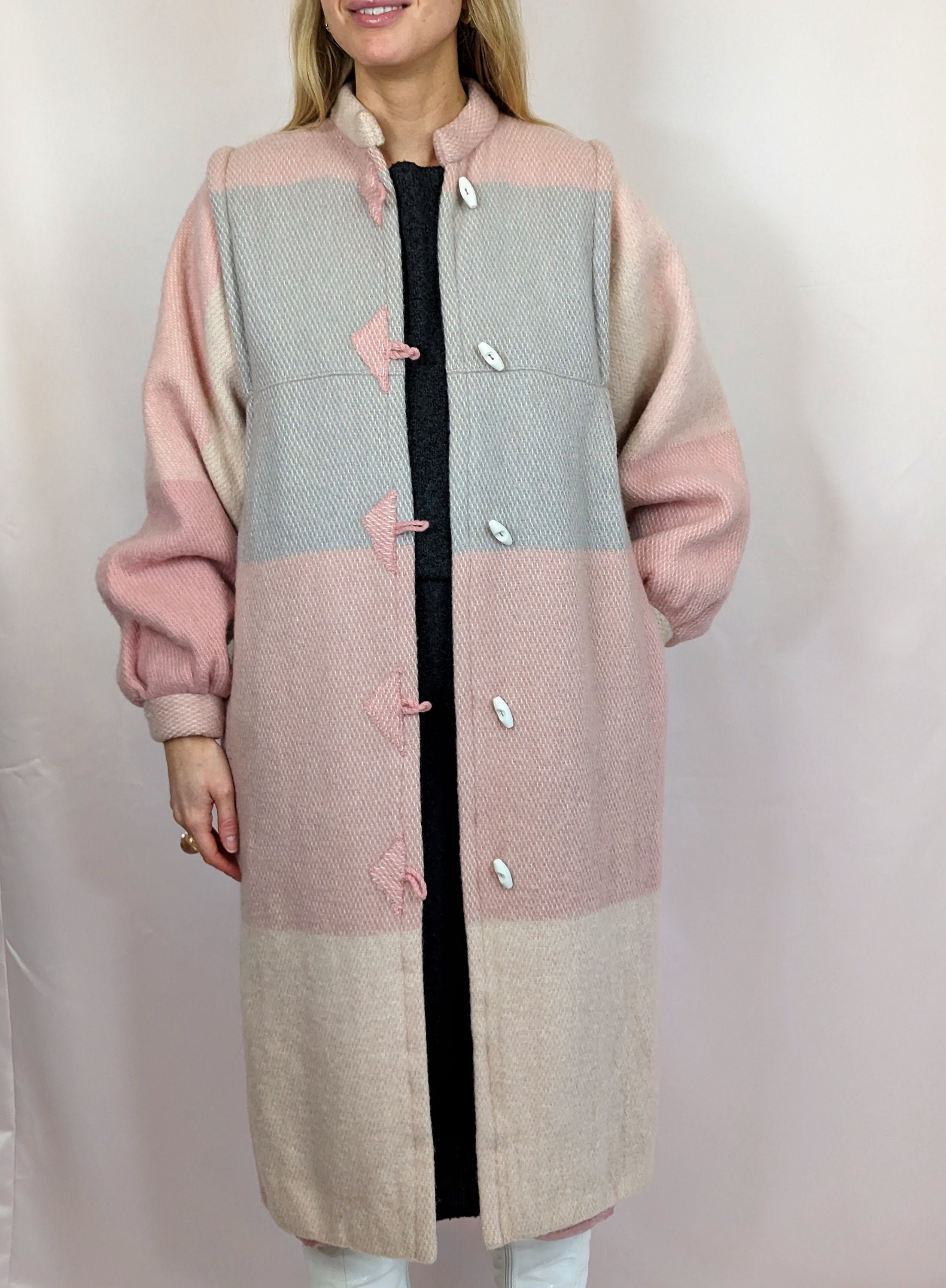 80s Vintage Wool Pastel Colour Block Patchwork Coat/ Fall Winter/ Cosy ...