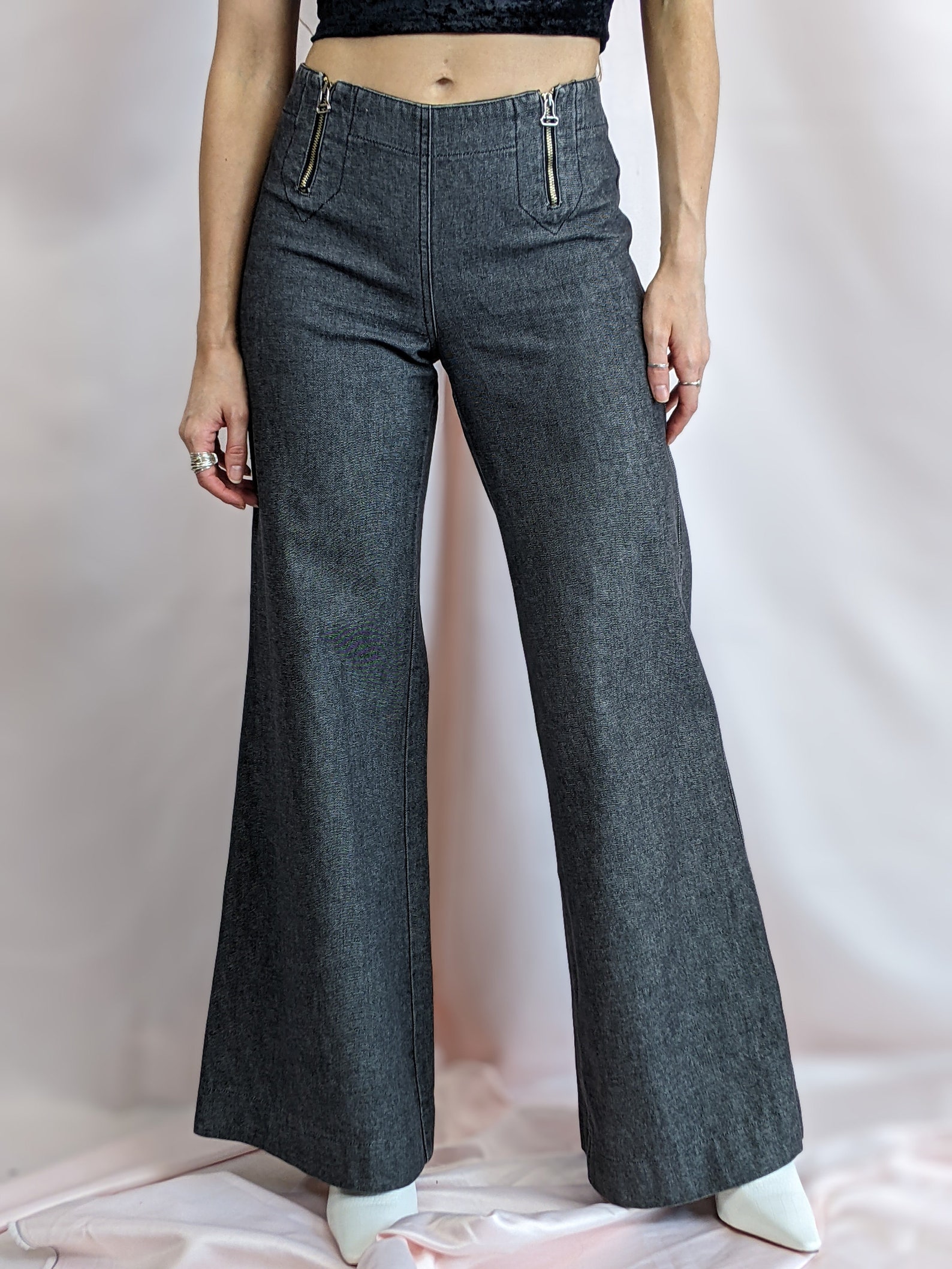 True Vintage 2000s Y2K Byblos Grey Flared Jeans Mid Rise With Front ...