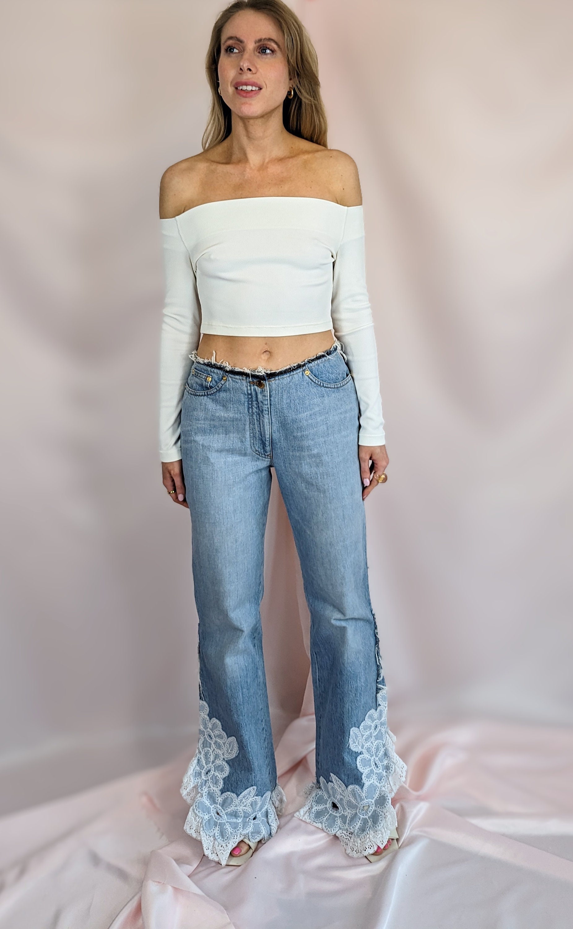 00s Y2k Roccobarocco Cotton Demim Light Blue Flared Jeans - Etsy