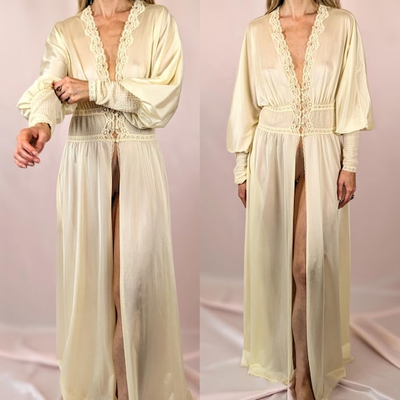 1960s vintage yellow night robe negligee by Vanity Fa… - Gem
