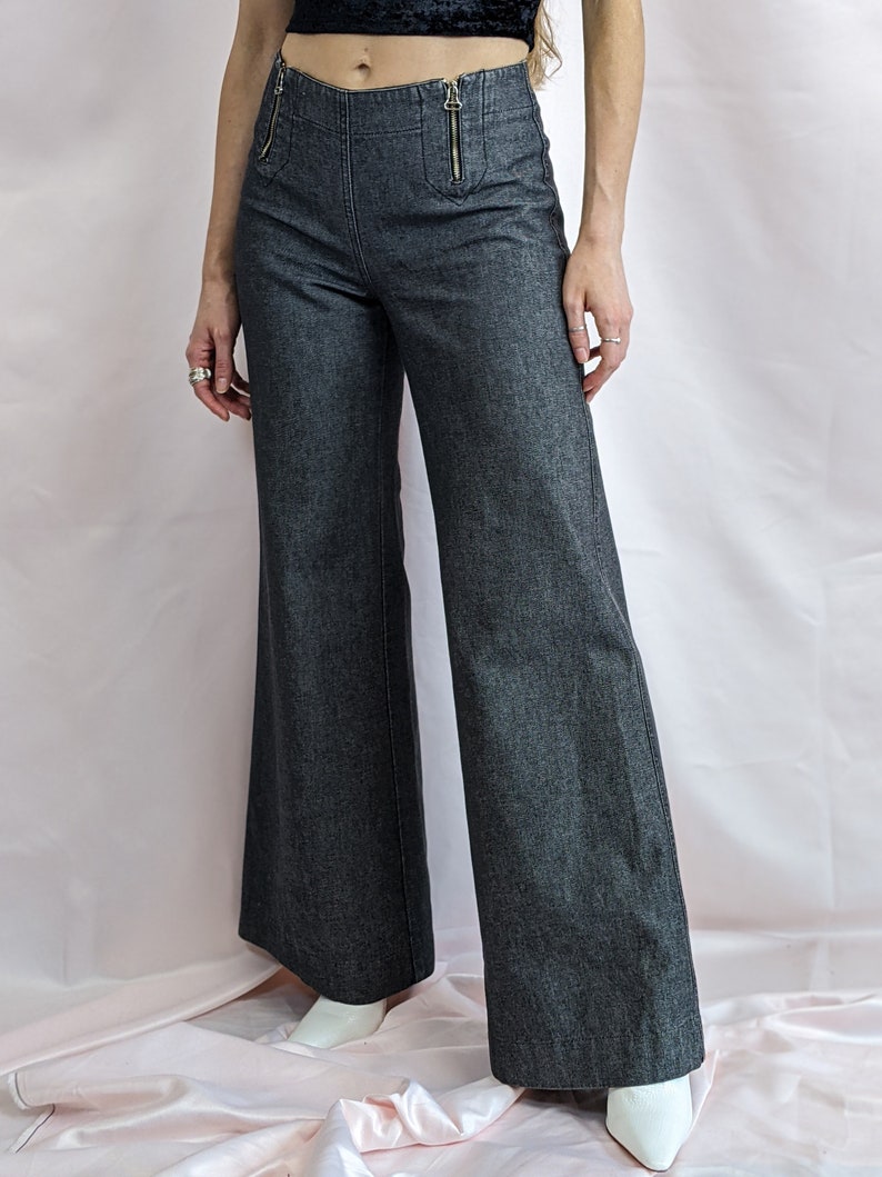 True Vintage 2000s Y2K Byblos Grey Flared Jeans Mid Rise With Front ...