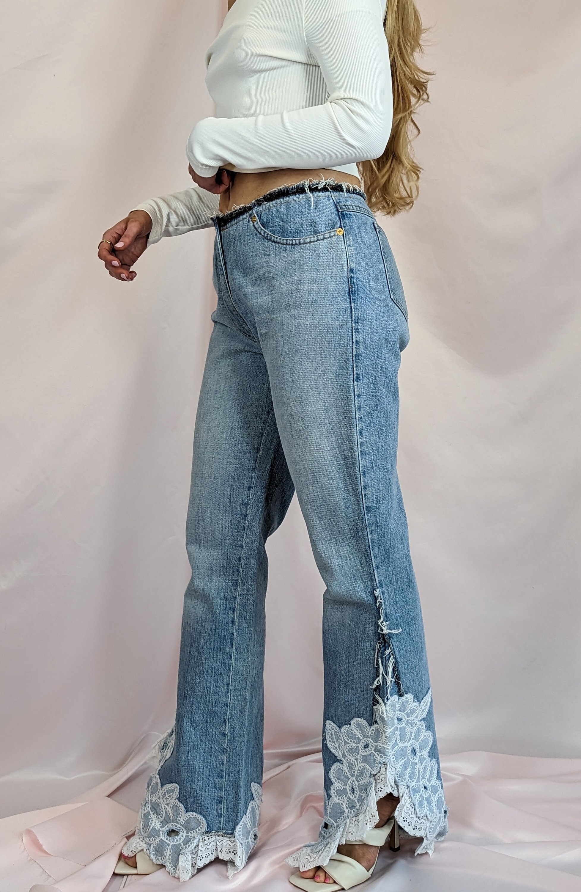 00s Y2k Roccobarocco Cotton Demim Light Blue Flared Jeans - Etsy