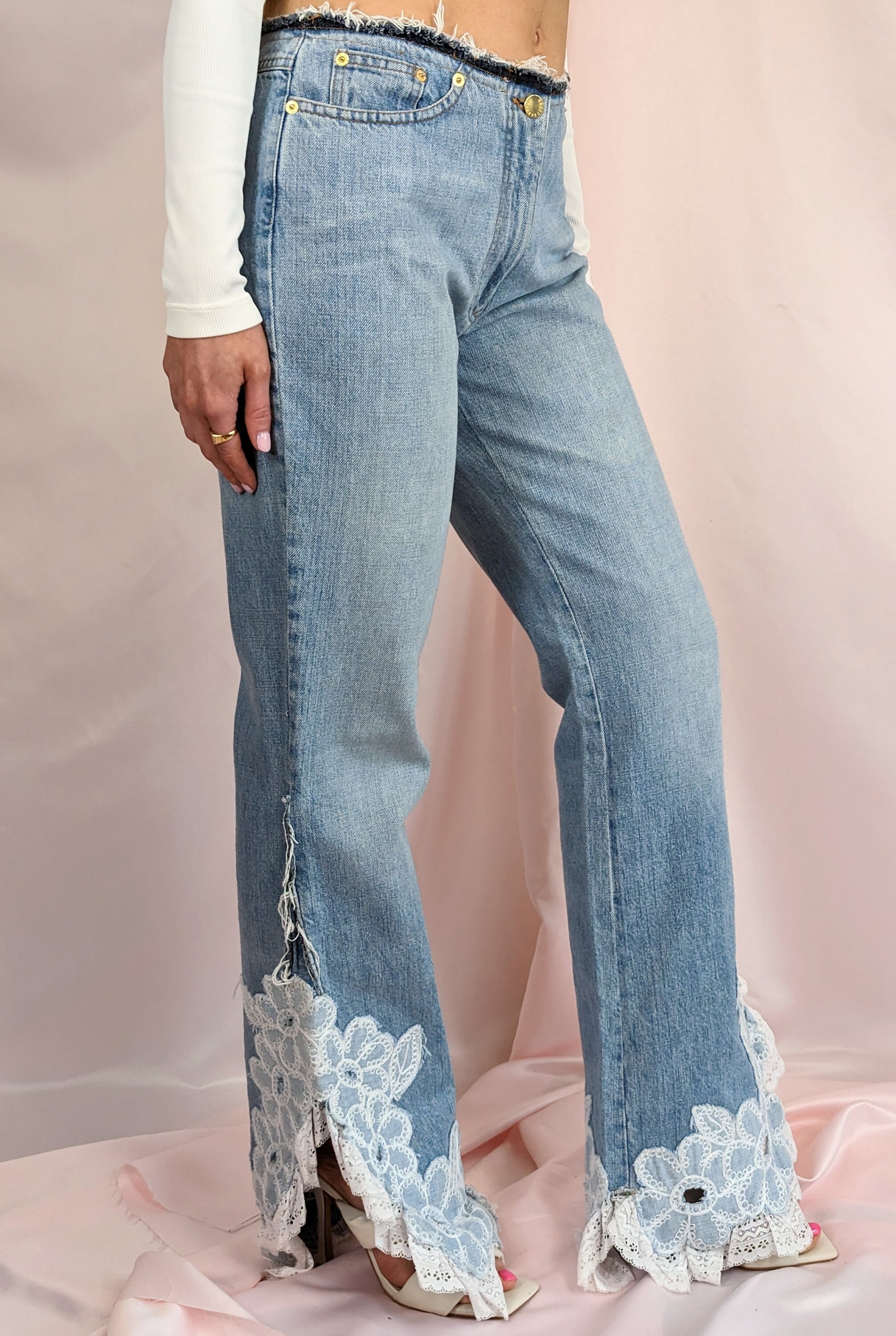 00s Y2k Roccobarocco Cotton Demim Light Blue Flared Jeans - Etsy