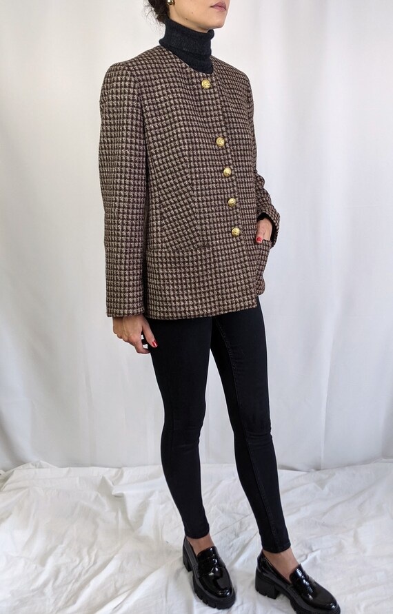 Vintage 1990s boxy brown check wool blazer by Louis F… - Gem