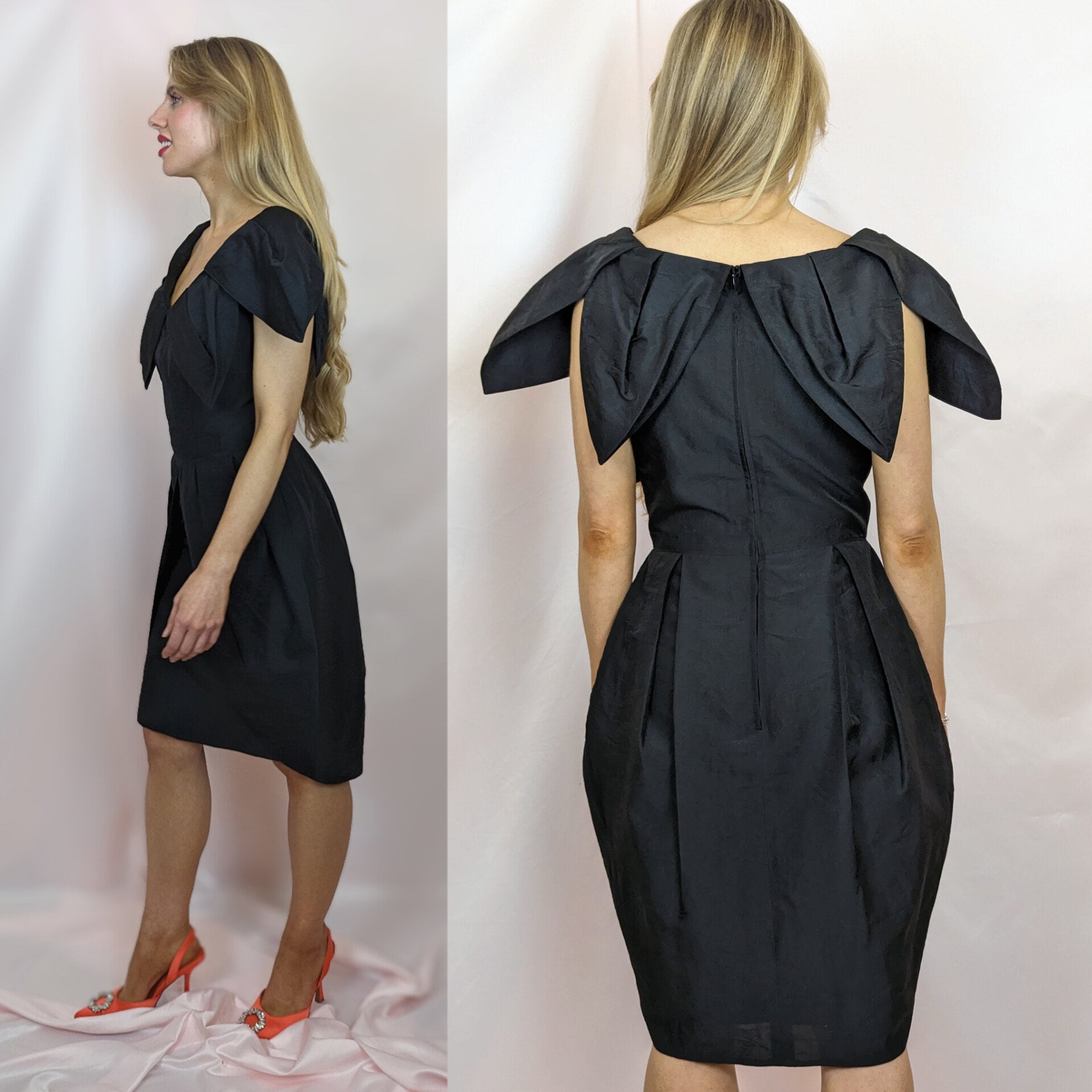 70s Vintage Little Black Tulip Dress With Spiky Statement Dramatic Collar Party Special Occasion ...