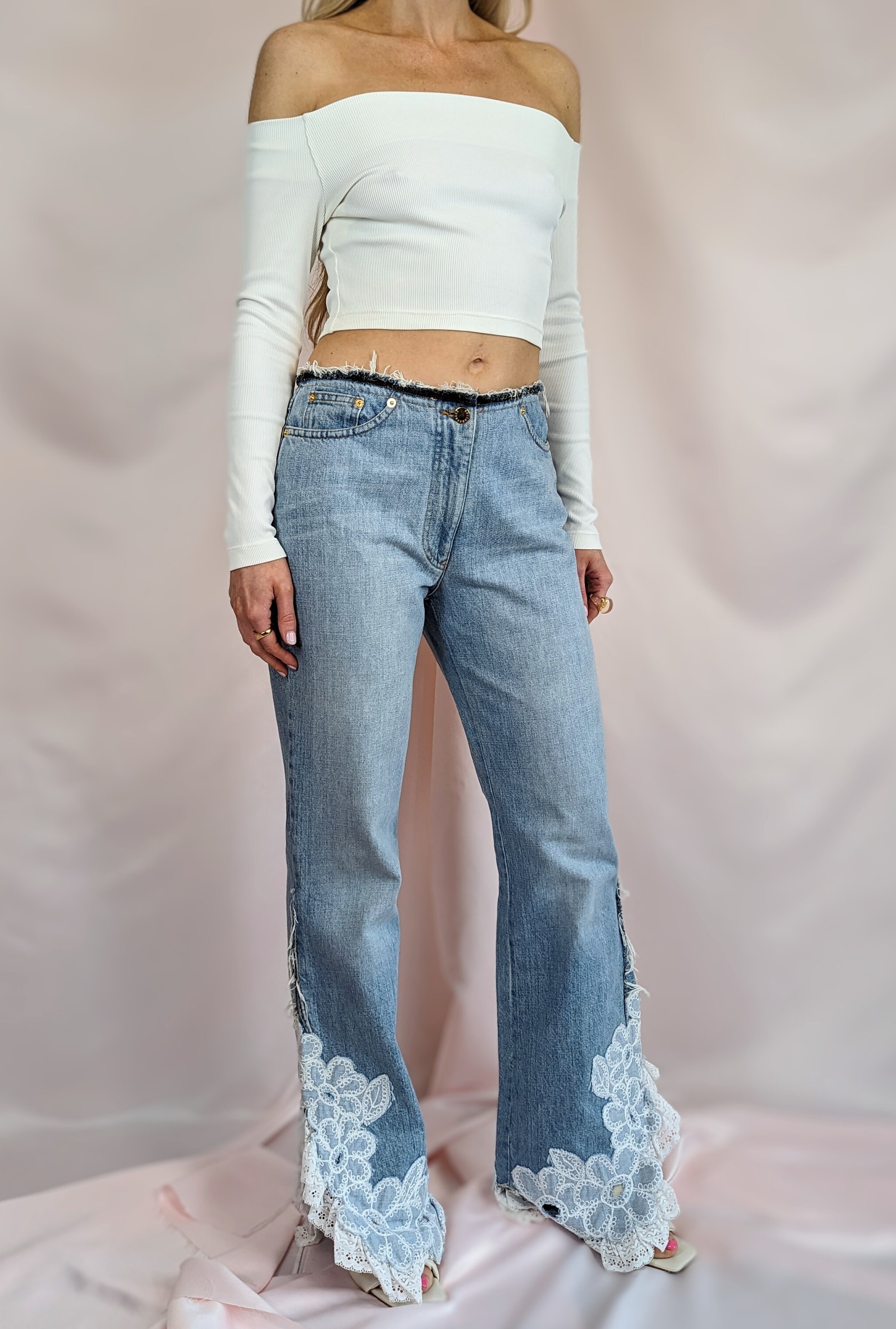 00s Y2k Roccobarocco Cotton Demim Light Blue Flared Jeans - Etsy