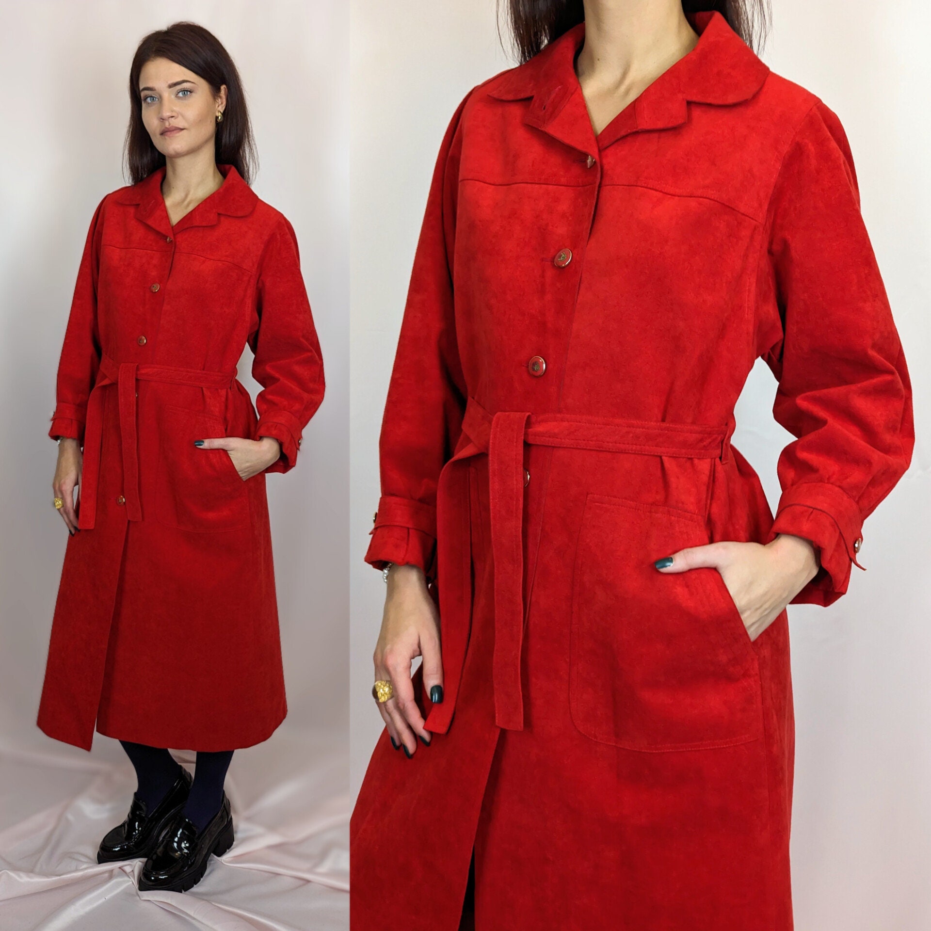 RARE 70s Vintage Ultrasuede Red Belted Coat/ Spring/ Autumn/ - Etsy