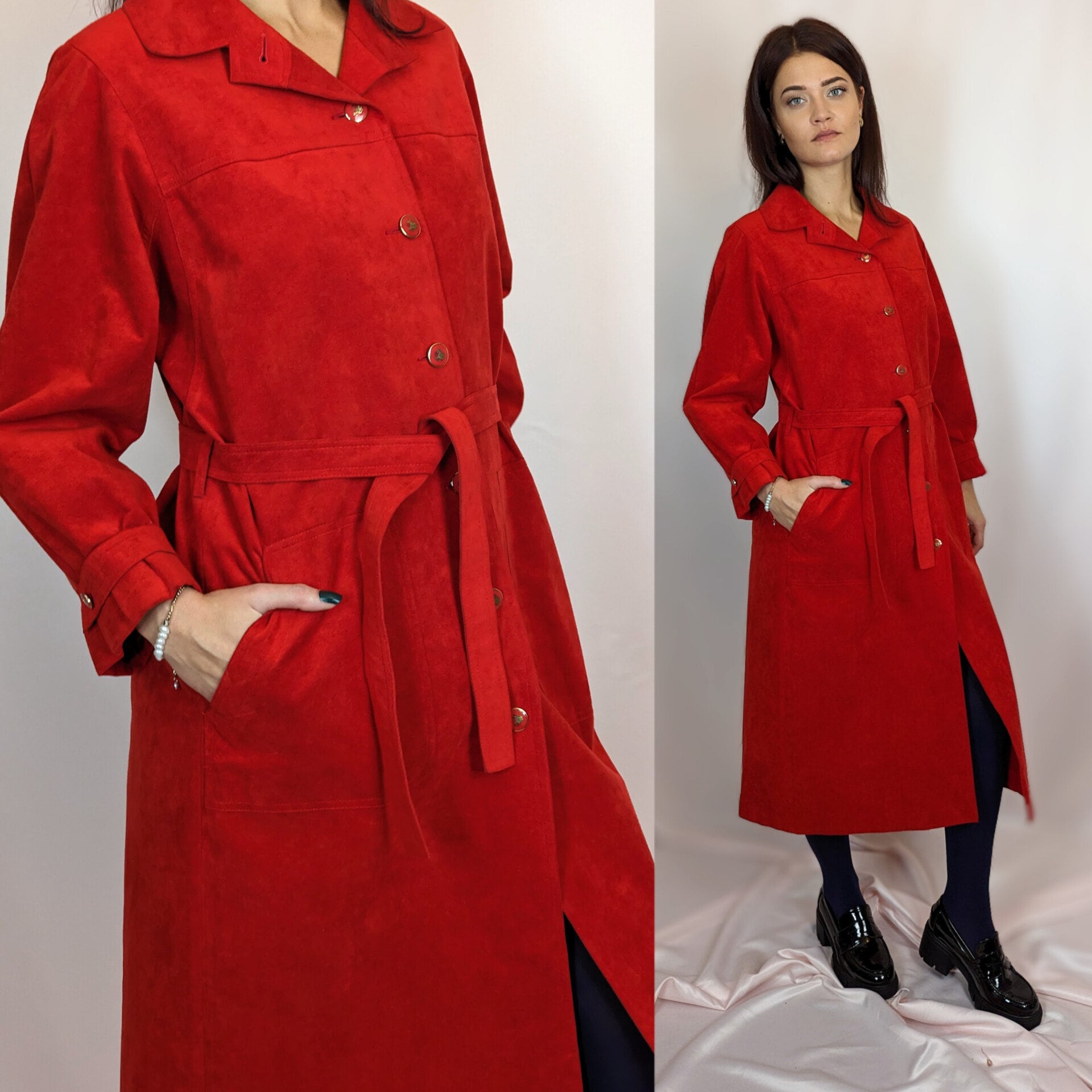 RARE 70s Vintage Ultrasuede Red Belted Coat/ Spring/ Autumn/ - Etsy