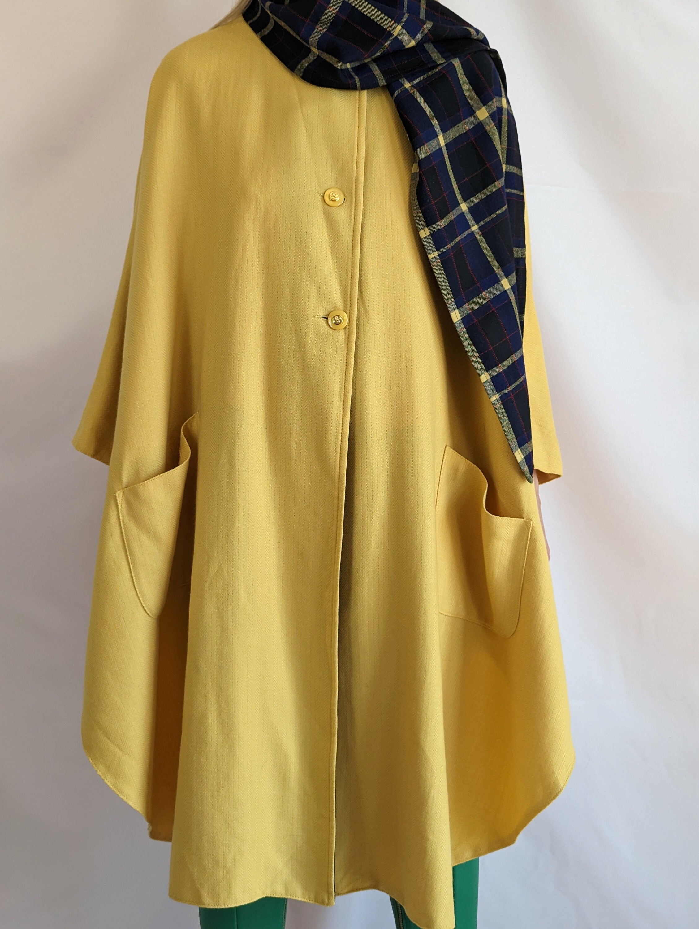 80s Vintage 100% Wool Pastel Yellow Poncho With Checked Shawl Neckline ...