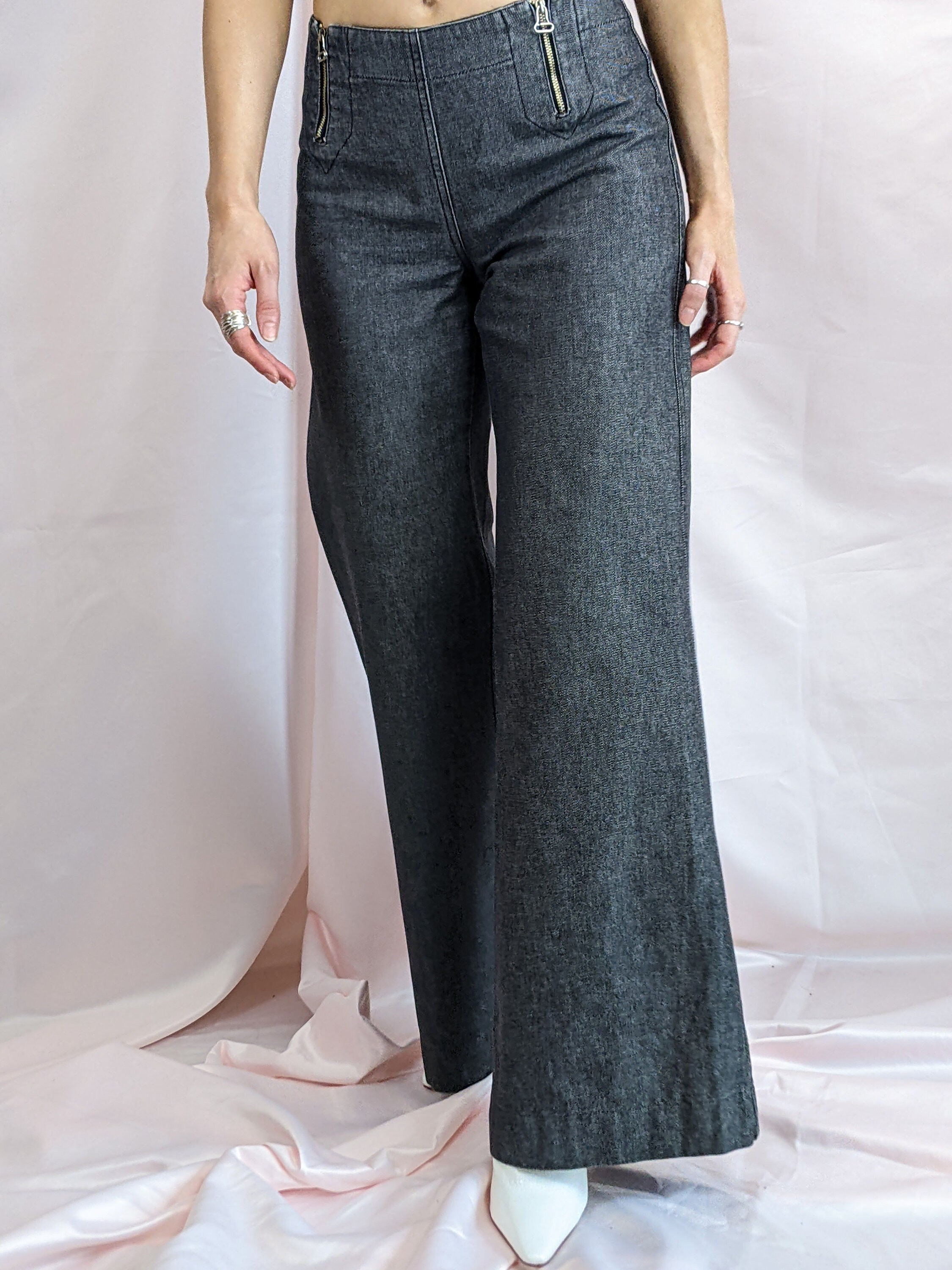 True Vintage 2000s Y2K Byblos Grey Flared Jeans Mid Rise With Front ...