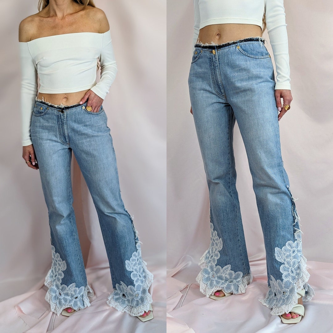 00s Y2k Roccobarocco Cotton Demim Light Blue Flared Jeans - Etsy