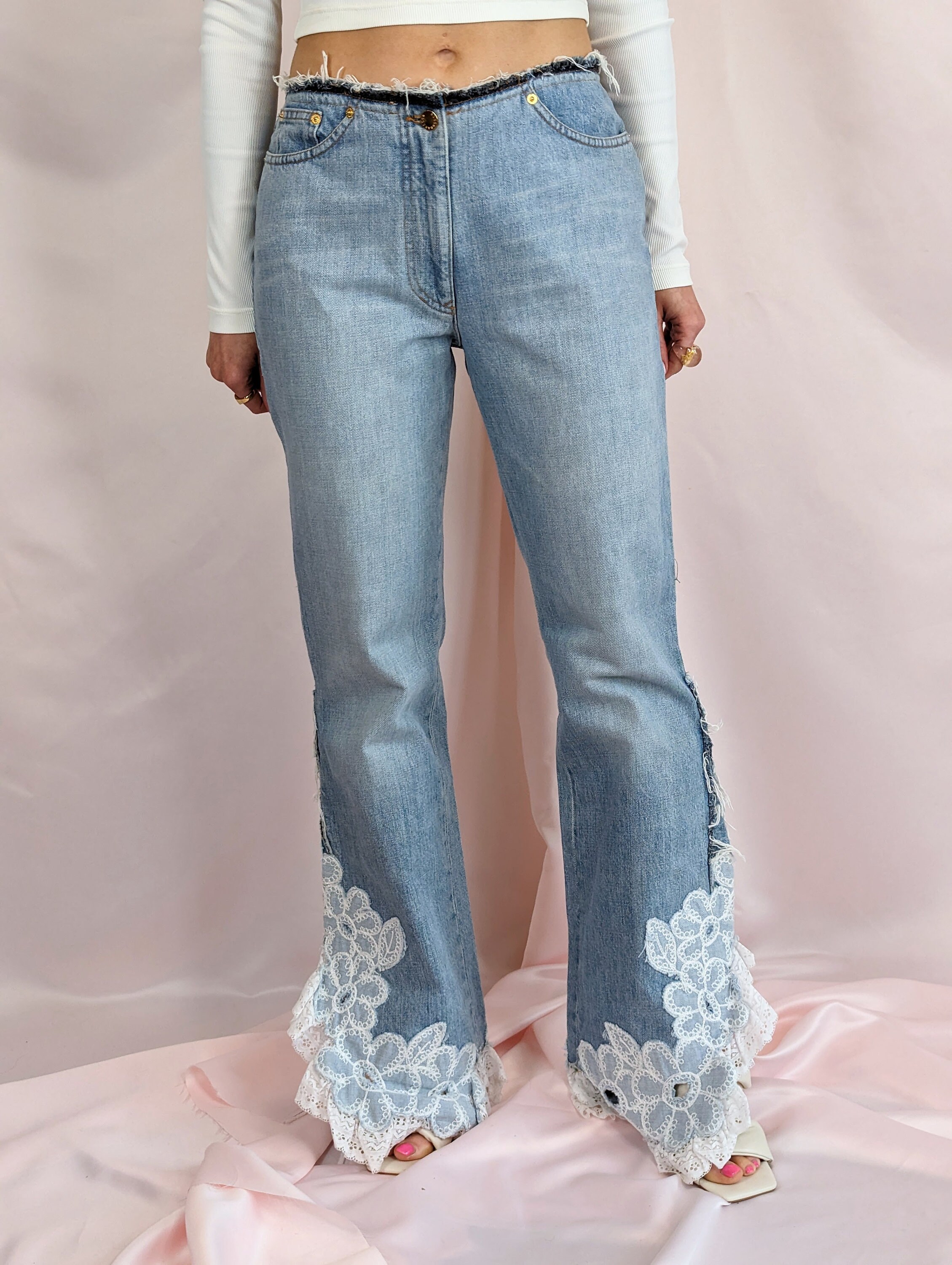 00s Y2k Roccobarocco Cotton Demim Light Blue Flared Jeans - Etsy