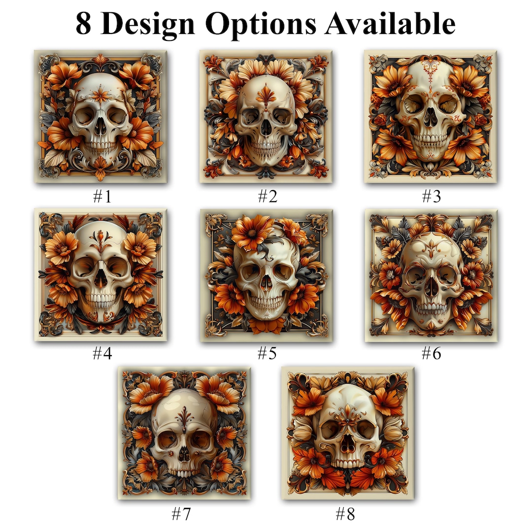 Art Nouveau Style Skull Glossy Ceramic Tiles - Autumn Palette: Warm ...