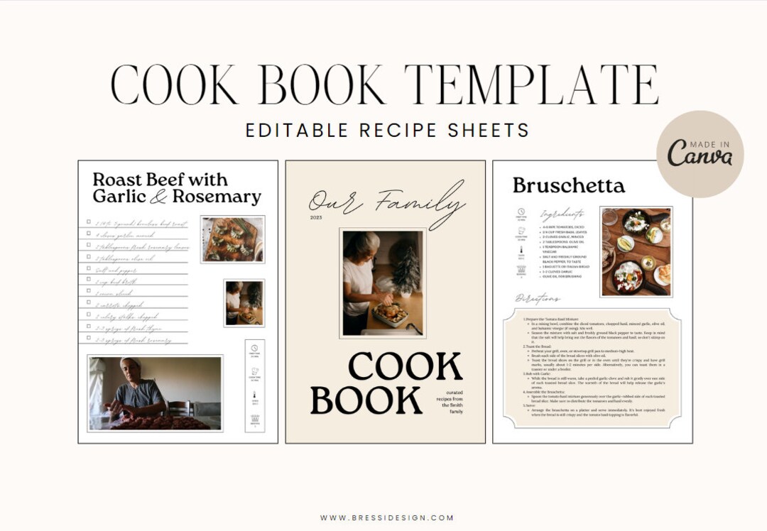 Cook Book Editable Template, Family Cookbook Template Canva, Recipe ...