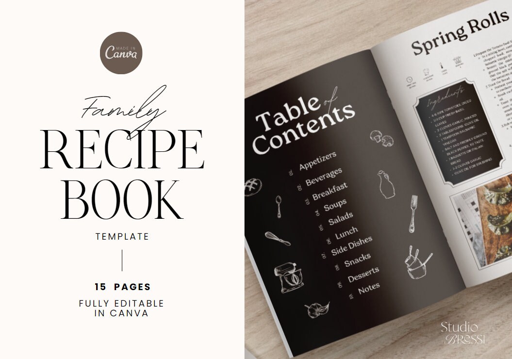Family Recipe Book Template: Editable Cookbook (canva, Digital Download ...