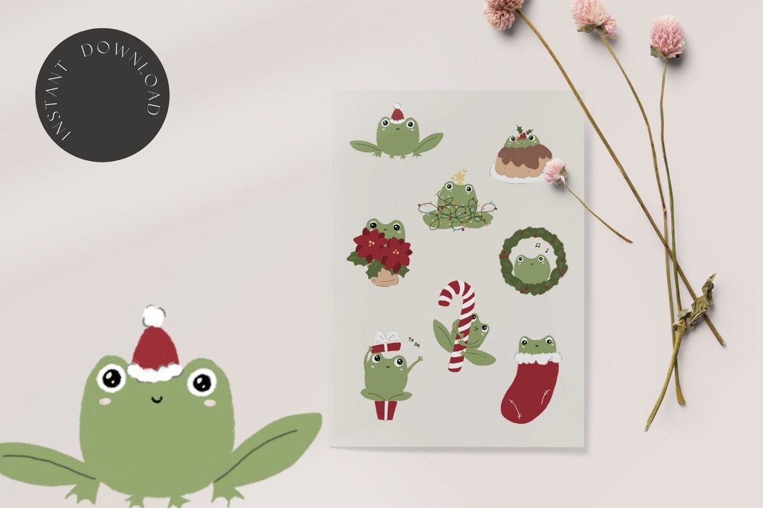 Printable Christmas Frog Card Frog Christmas Card Frog Illustration ...