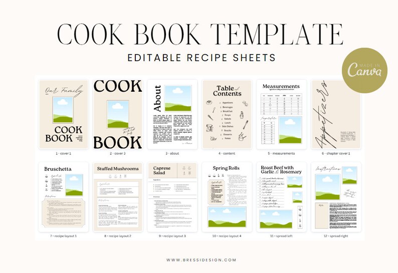 Editable Family Cookbook Template: Canva Recipe Binder (digital ...