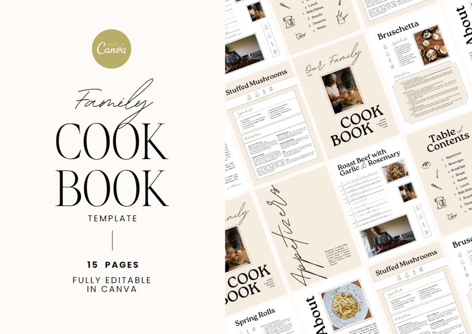 Editable Family Cookbook Template: Canva Recipe Binder (digital ...