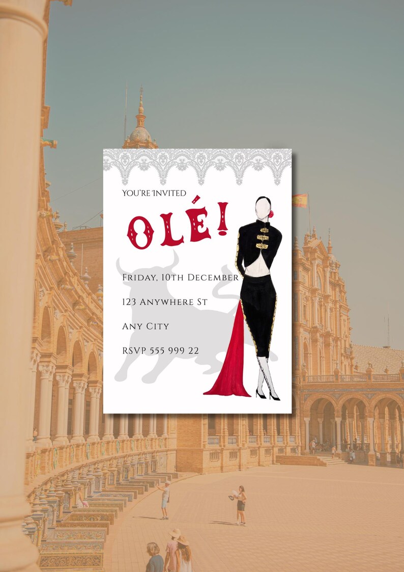 Spanish Matador Invitation Template | Barcelona Bull & Flamenco Digital ...