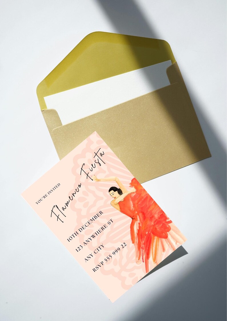 Flamenco Dancer Invitation Template Personalised Spanish Theme Party Invite Editable Tapas and ...