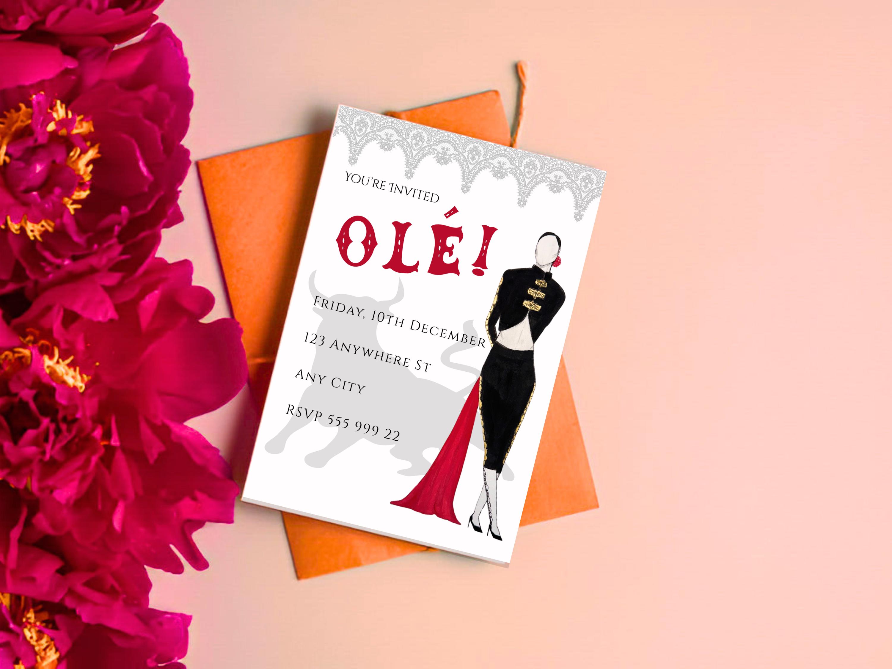 Spanish Matador Invitation Template | Barcelona Bull & Flamenco Digital ...
