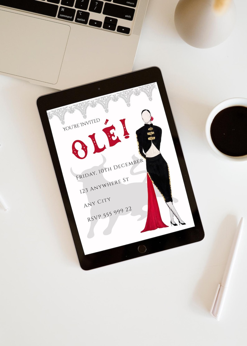 Spanish Matador Invitation Template | Barcelona Bull & Flamenco Digital ...