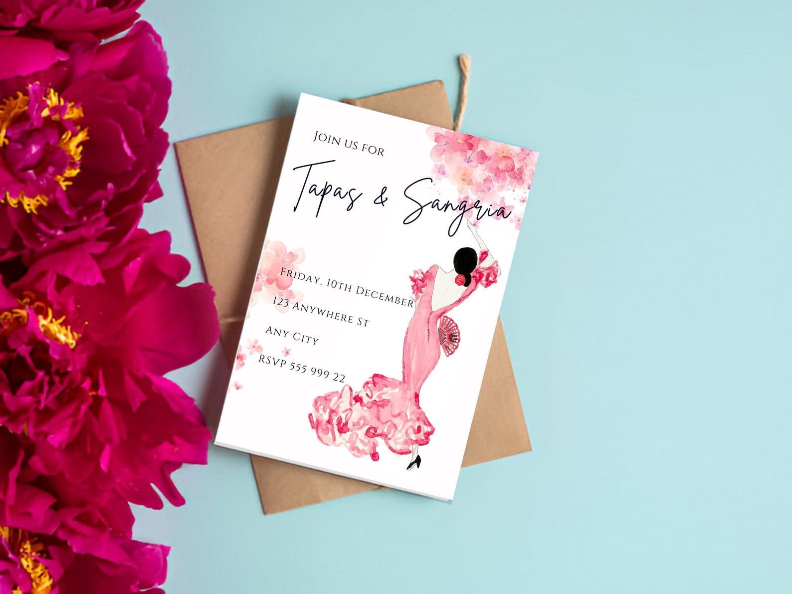 Flamenco Spanish Party Invitation Template Editable Floral Invite Tapas ...