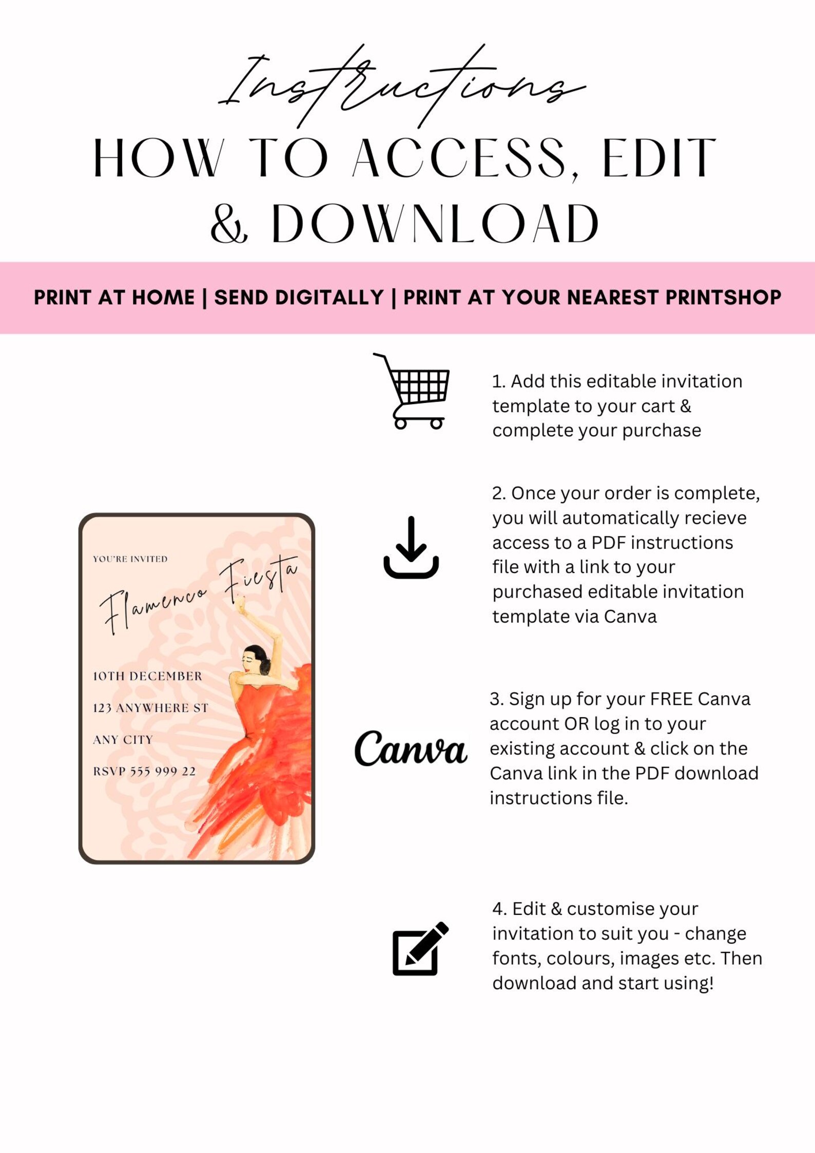 Flamenco Dancer Invitation Template Personalised Spanish Theme Party ...