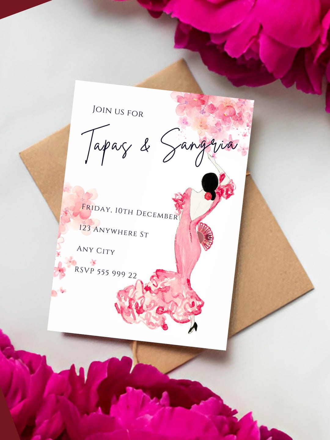 Flamenco Spanish Party Invitation Template Editable Floral Invite Tapas ...