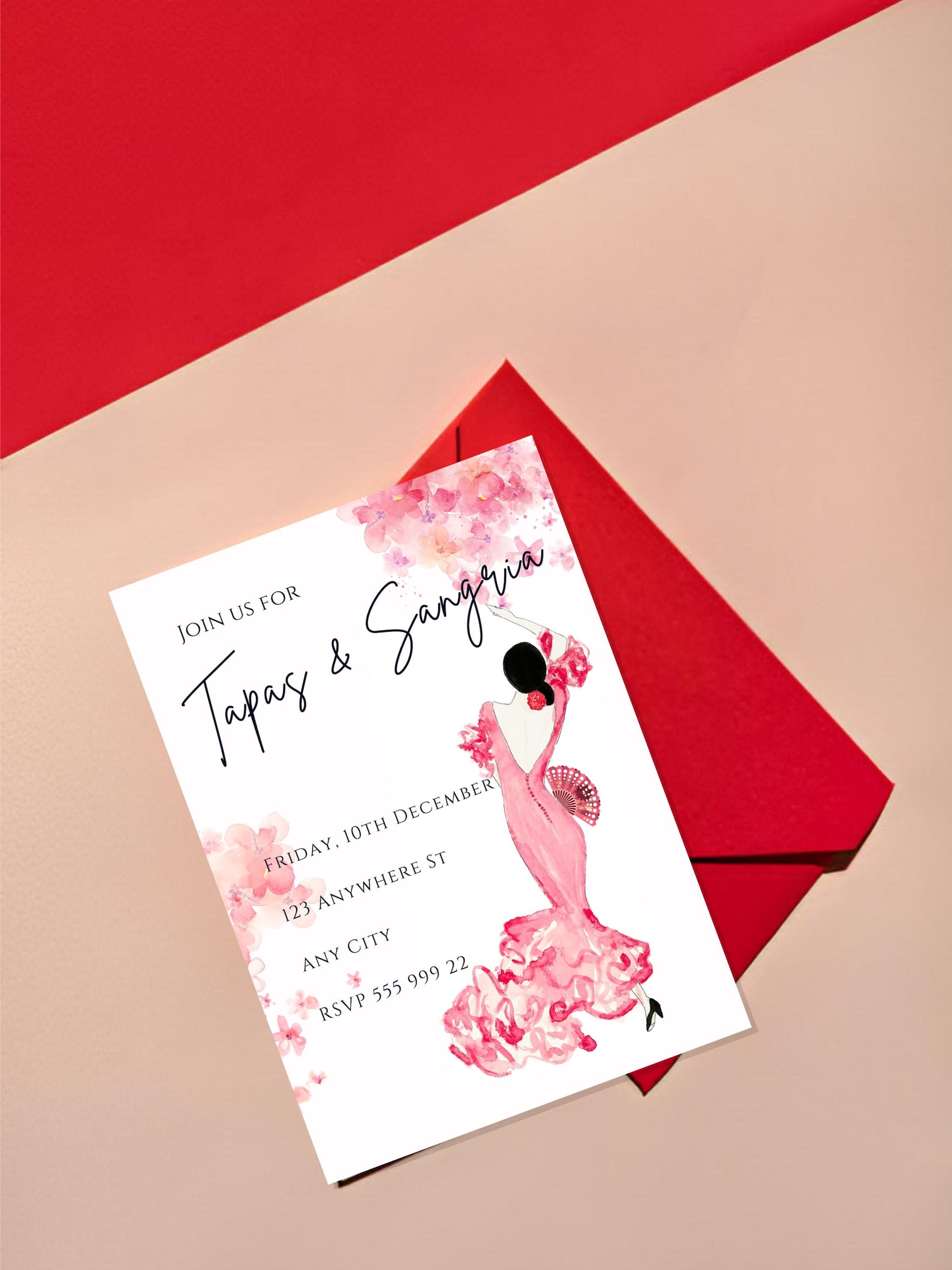 Flamenco Spanish Party Invitation Template Editable Floral Invite Tapas ...