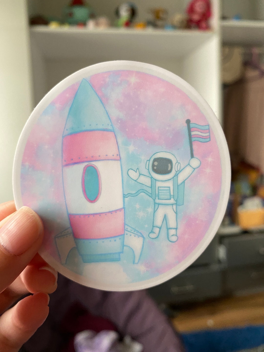 Pastel Trans Pride Rocket Galaxy Sticker With Astronaut - Etsy