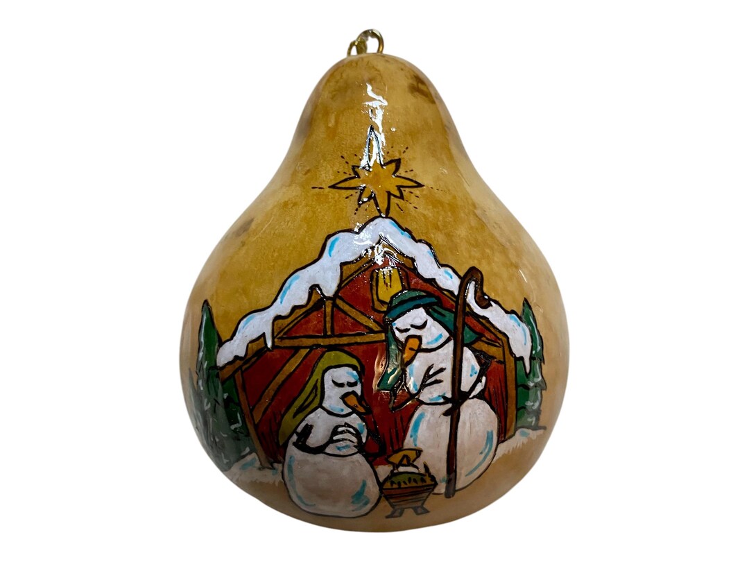 Snowman Nativity Gourd Ornament - Etsy